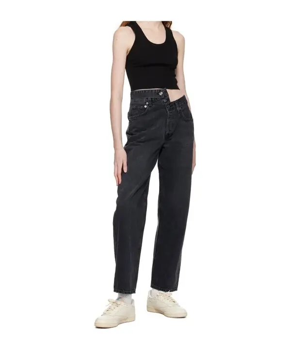 AGOLDE High Waist Denim Trousers With Asymmetrical Cutout Waistband