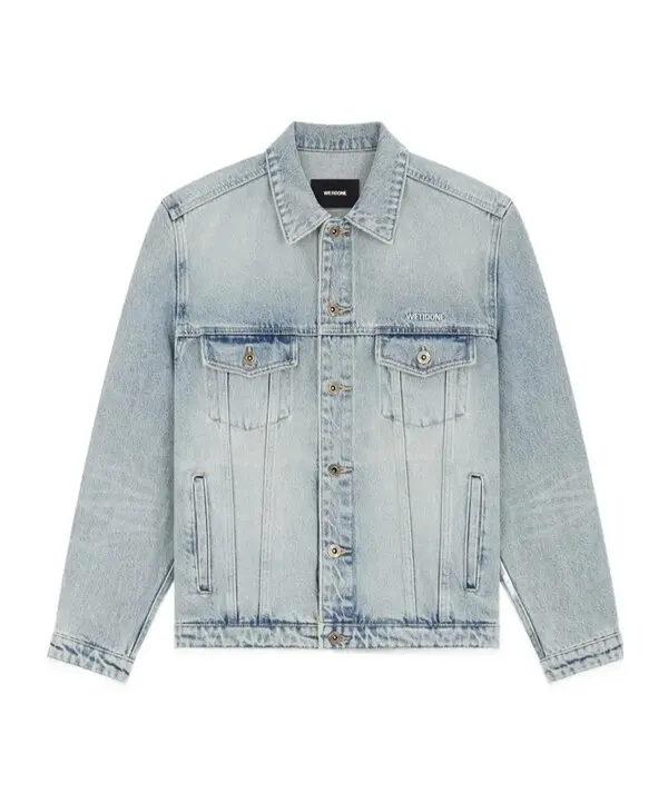 We11Done Denim Jacket With Embroidered Logo - Gray