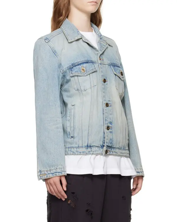 We11Done Denim Jacket With Embroidered Logo - Gray