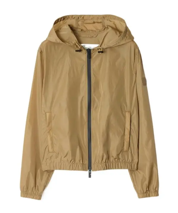 Burberry Logo Printed Hooded Zipped Jacket - Flax