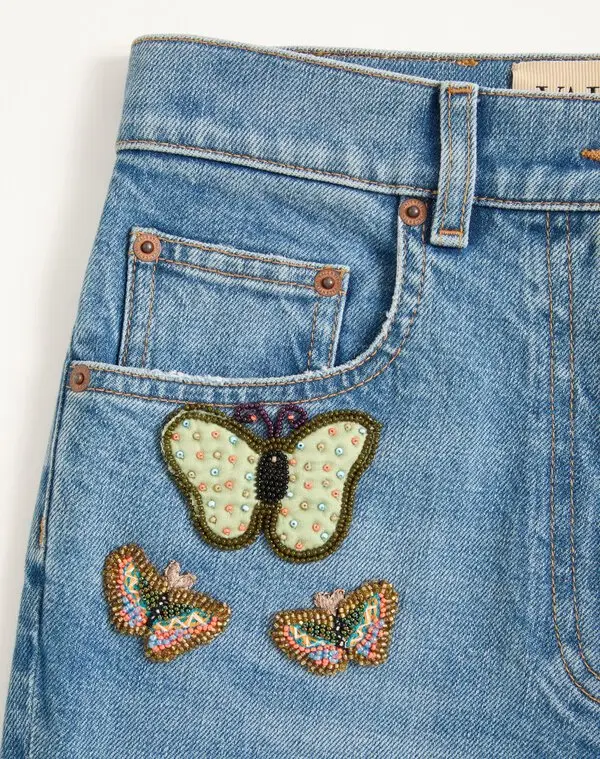 Valentino Garavani Embroidered Butterfly Denim Trousers - Medium Blue