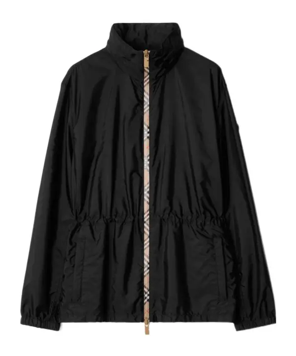 Burberry High-neck Zip-up Jacket With Drawstring Waist - Black