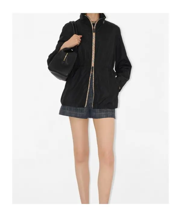 Burberry High-neck Zip-up Jacket With Drawstring Waist - Black