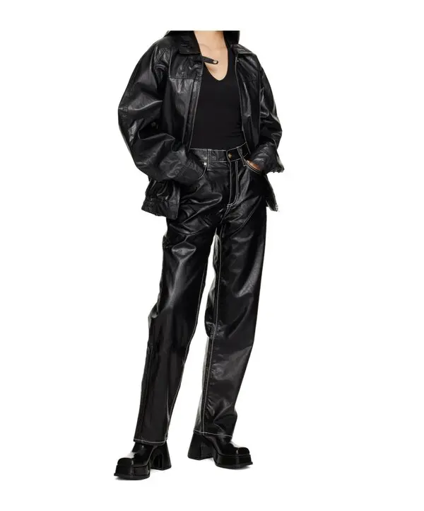Eytys High-waist Faux-leather Trousers With Contrast Stitching