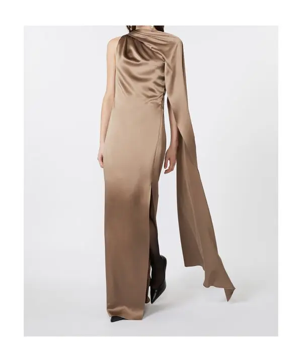 Max Mara One-shoulder Satin Gown With Cape Detailing