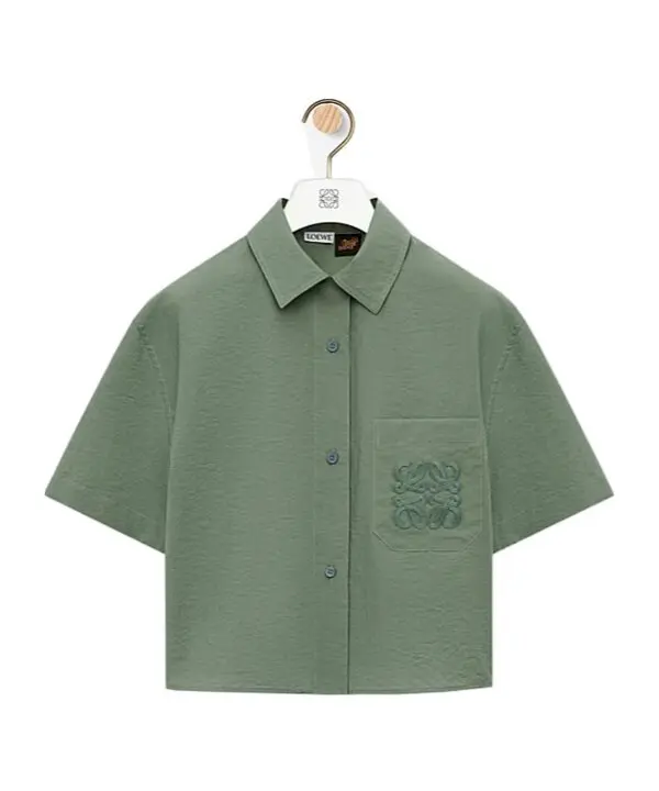 Loewe Short Sleeve Shirt With Anagram Embroidery - Gray-green