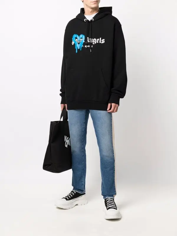 Palm Angels St Moritz Heart Spray Cotton Hoodie