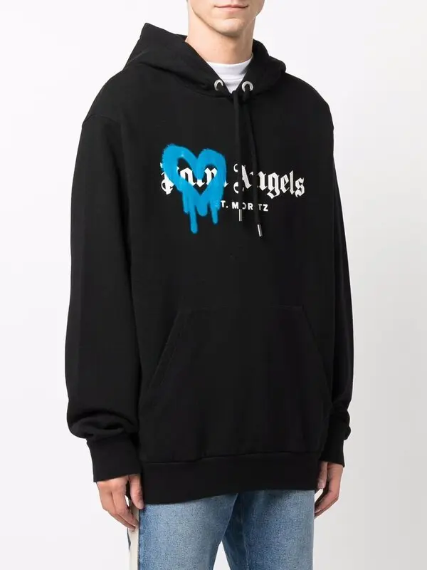 Palm Angels St Moritz Heart Spray Cotton Hoodie