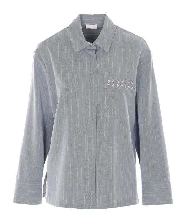 Liu Jo Striped Shirt With Lapel Collar And Pocket Detail - Gray