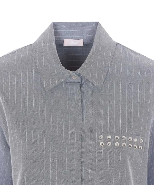 Liu Jo Striped Shirt With Lapel Collar And Pocket Detail - Gray