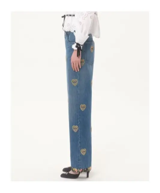 Valentino Garavani Heart Embellished Wide Leg Jeans