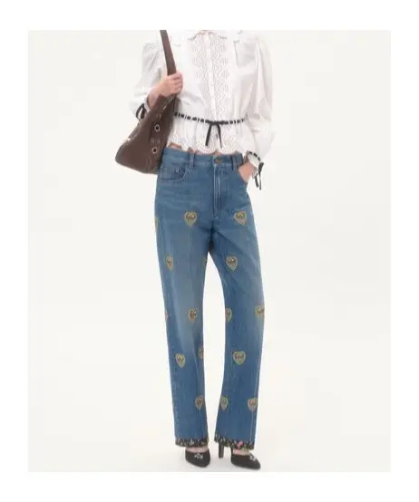 Valentino Garavani Heart Embellished Wide Leg Jeans