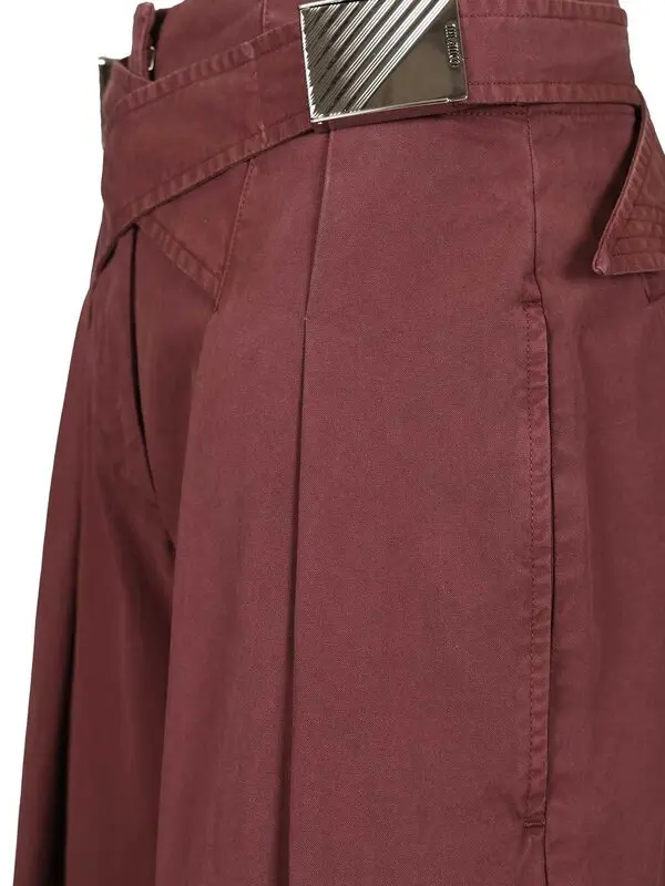 Attico Pleated Wide-leg Trousers With Buckled Belt