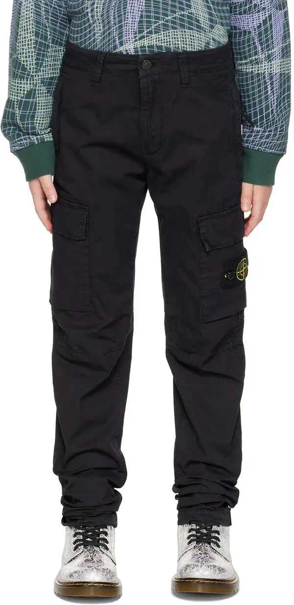 Stone Island Logo Patch Cargo Trousers - Black