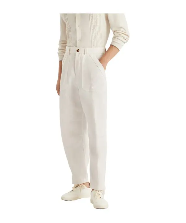 Brunello Cucinelli Belted Straight Leg Trousers - White