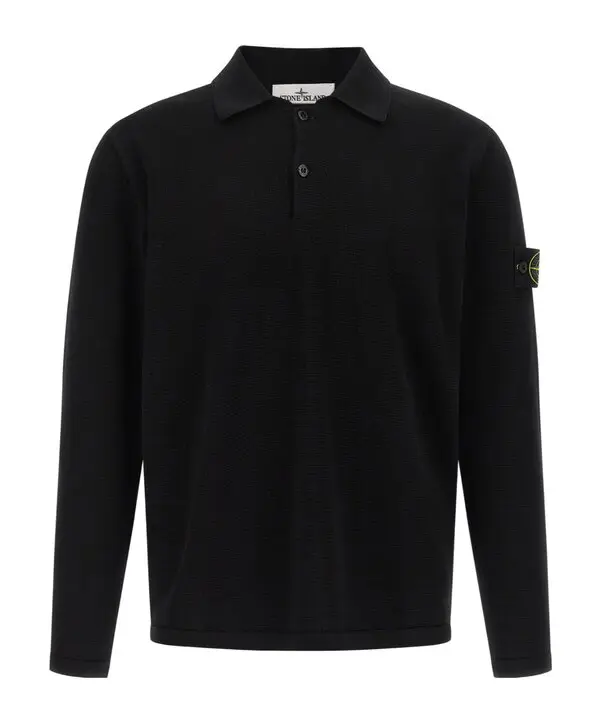 Stone Island Long-sleeve Knit Polo Shirt - Black
