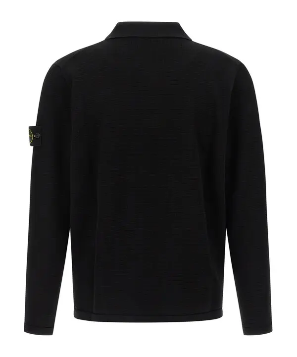 Stone Island Long-sleeve Knit Polo Shirt - Black