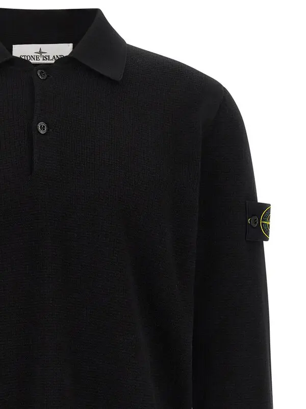 Stone Island Long-sleeve Knit Polo Shirt - Black