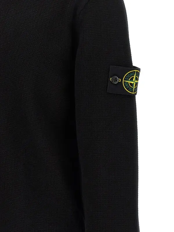 Stone Island Long-sleeve Knit Polo Shirt - Black