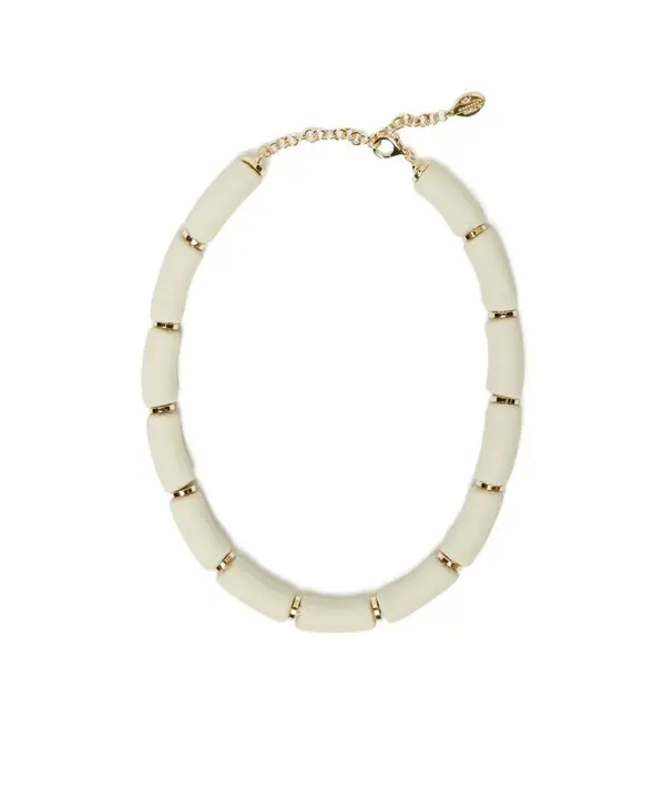 Max Mara Leather Choker Necklace With Metal Details - Ivory