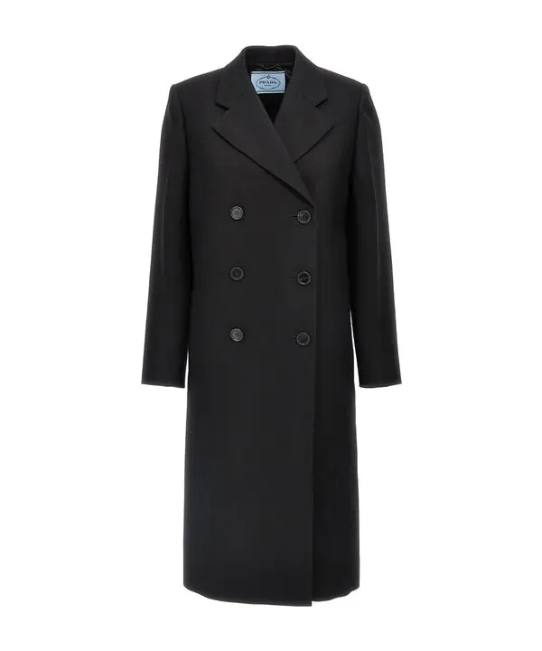 Prada Double-breasted Long-sleeved Coat - Black