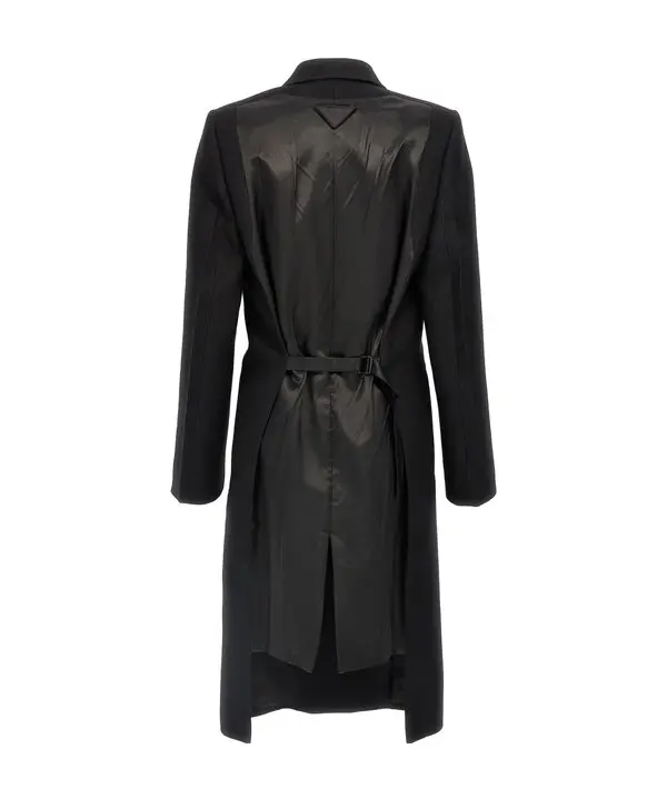 Prada Double-breasted Long-sleeved Coat - Black