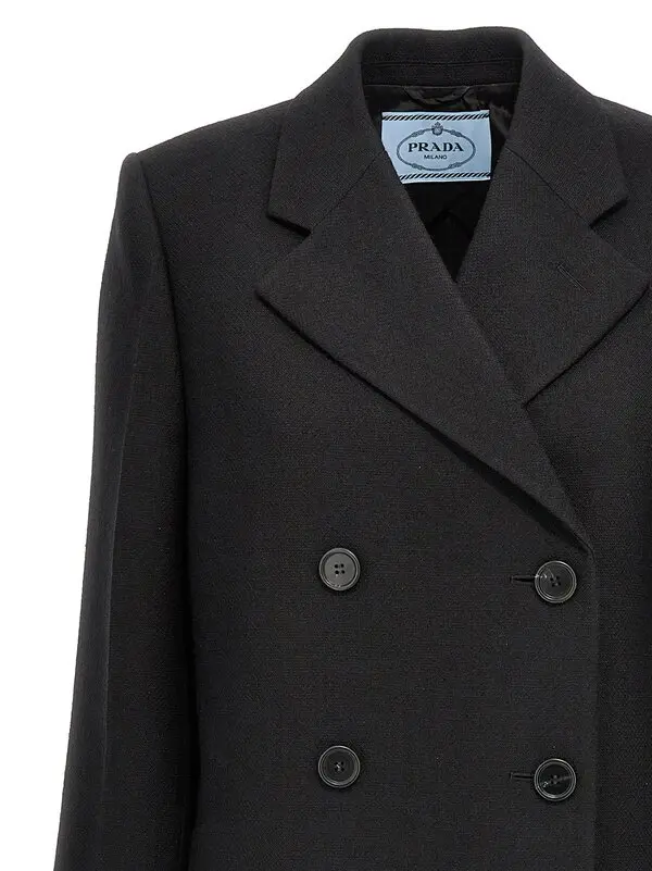Prada Double-breasted Long-sleeved Coat - Black