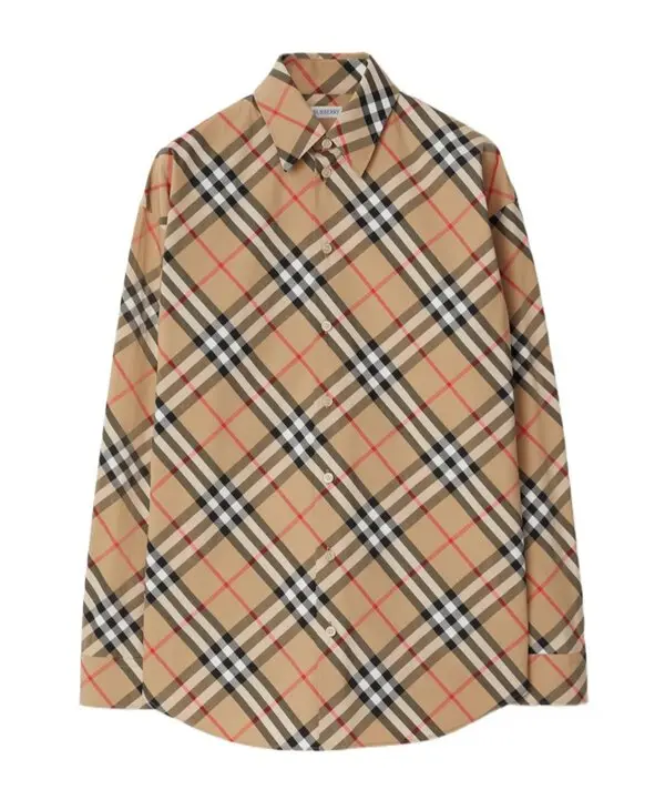 Burberry Check Print Long Sleeve Shirt - Nude