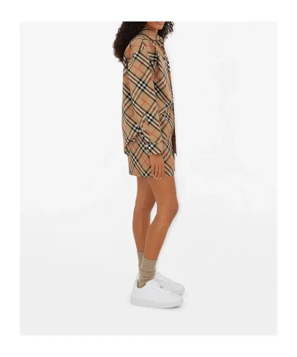 Burberry Check Print Long Sleeve Shirt - Nude