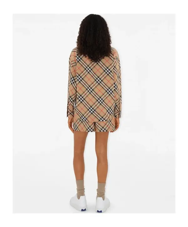 Burberry Check Print Long Sleeve Shirt - Nude