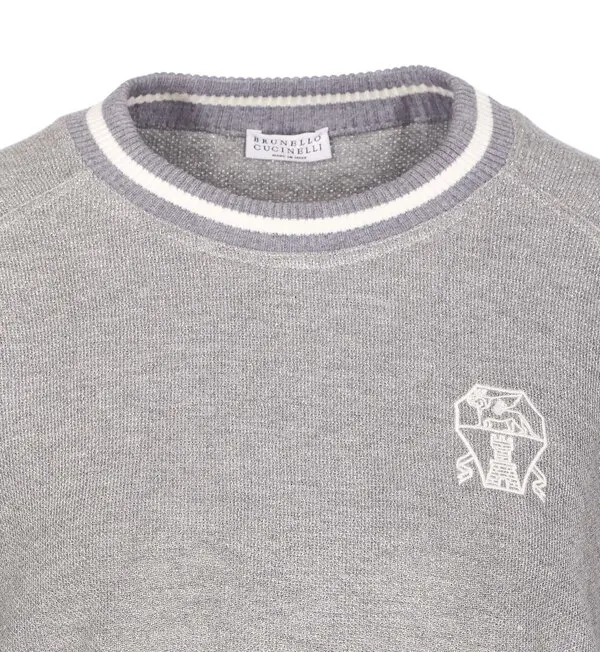 Brunello Cucinelli Embroidered Detail Crew Neck Sweater