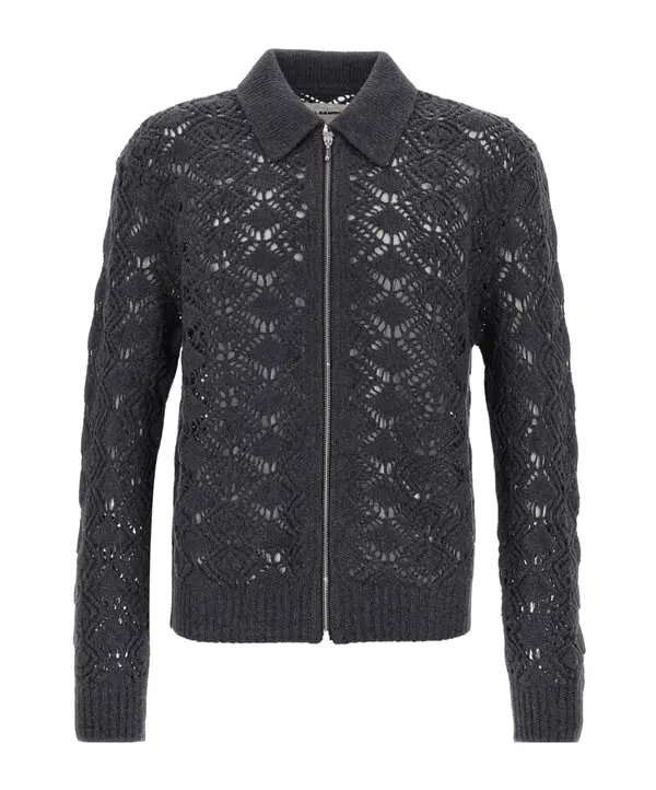 JIL SANDER Openwork Zipped Knit Cardigan - Black