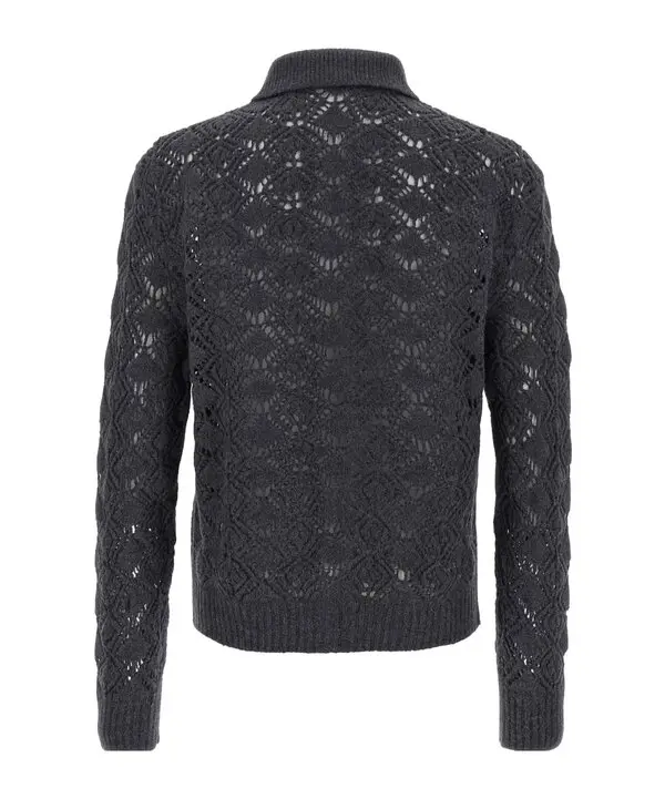 JIL SANDER Openwork Zipped Knit Cardigan - Black