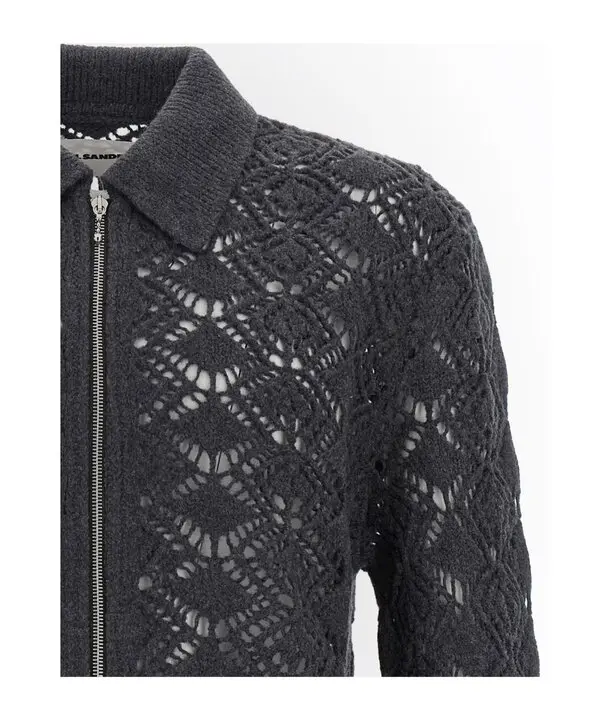 JIL SANDER Openwork Zipped Knit Cardigan - Black
