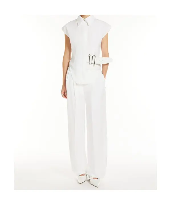 Sportmax High-waisted Cotton Trousers With Pleats - Optical White