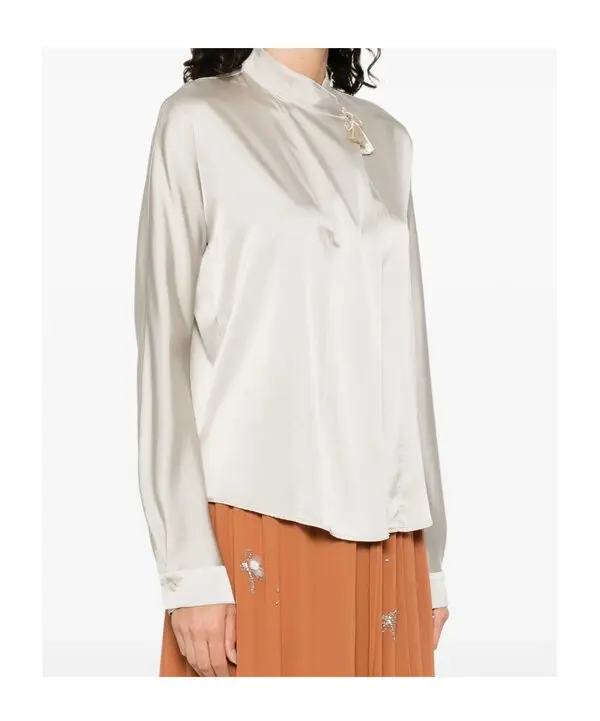 FORTE_FORTE Silk Satin Tasseled Blouse - White