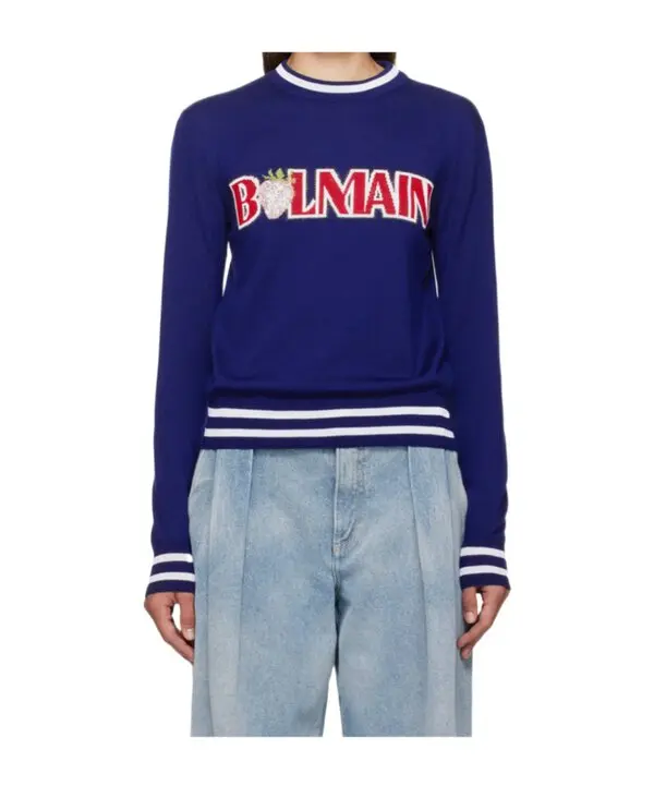 Balmain Striped Logo Pullover