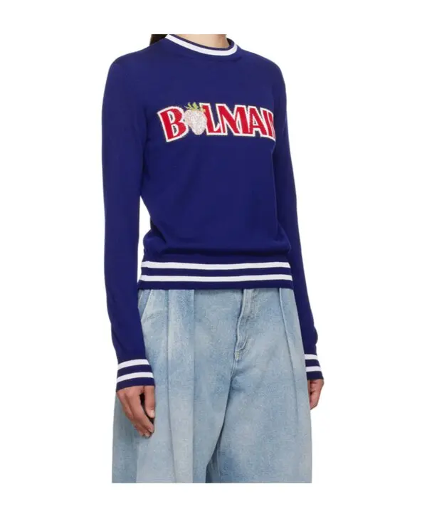 Balmain Striped Logo Pullover