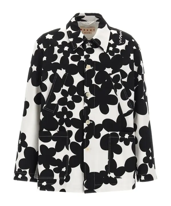 Marni Floral Print Buttoned Jacket - White/black