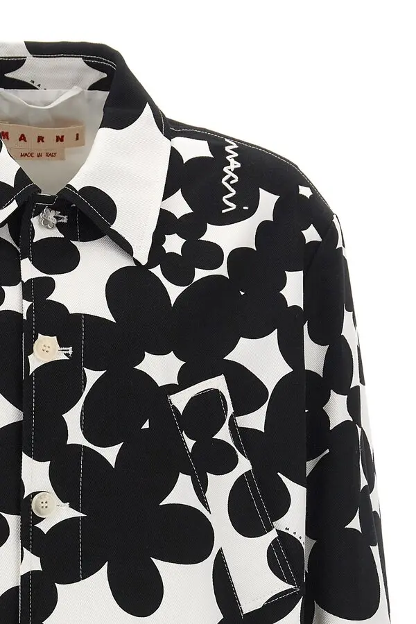 Marni Floral Print Buttoned Jacket - White/black