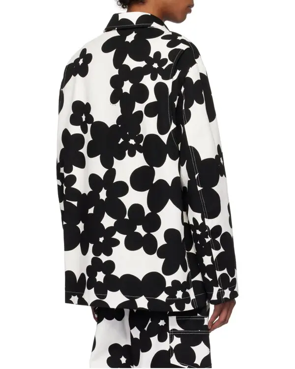 Marni Floral Print Buttoned Jacket - White/black