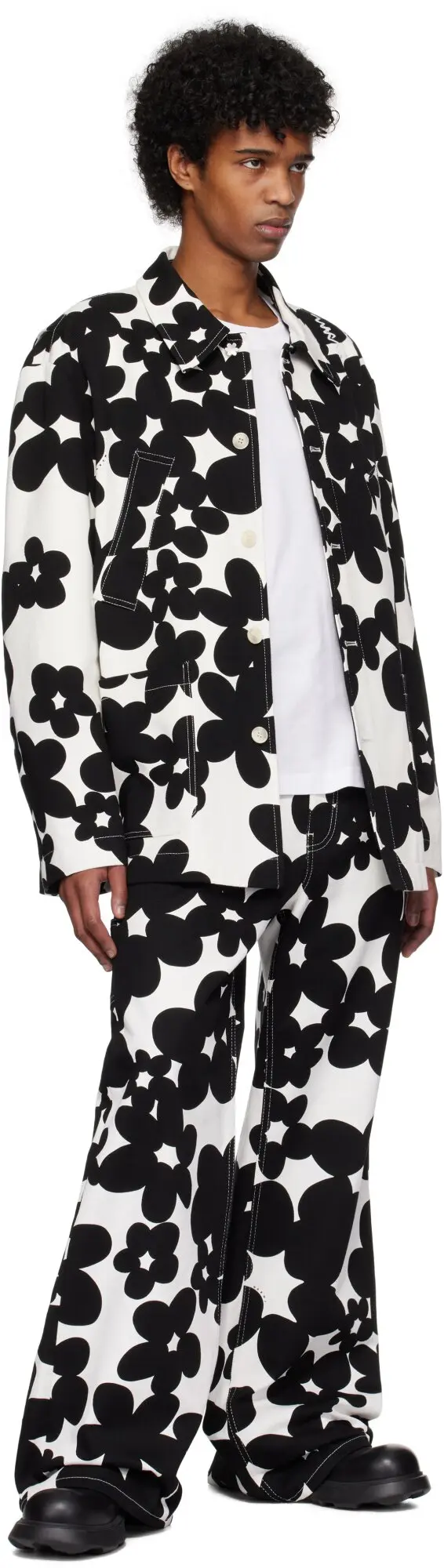 Marni Floral Print Buttoned Jacket - White/black