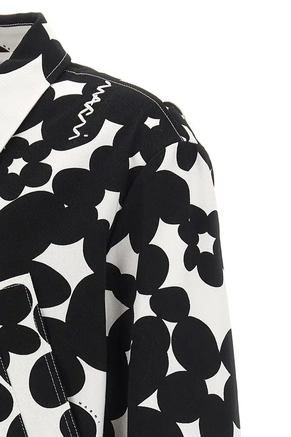 Marni Floral Print Buttoned Jacket - White/black