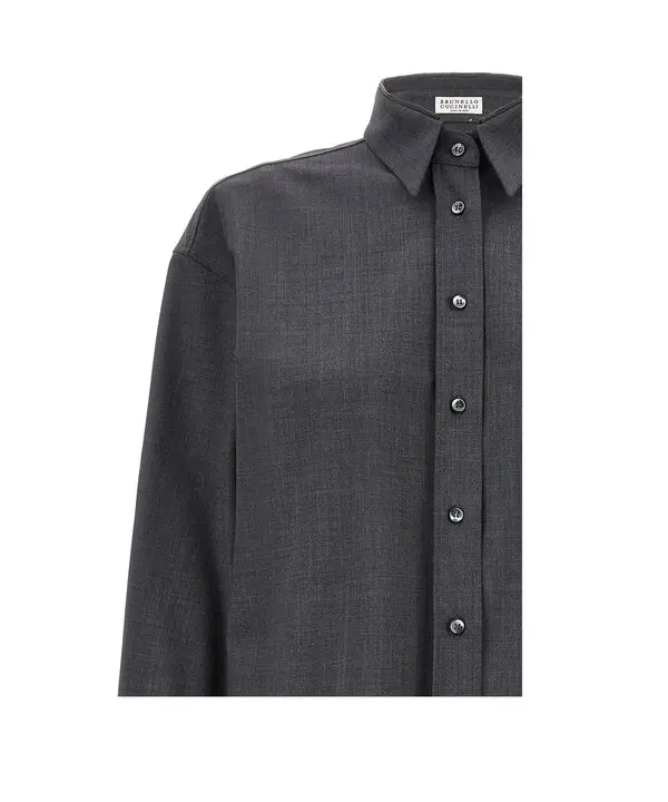 Brunello Cucinelli Monili Detailed Long-sleeved Shirt - Lignite Ash