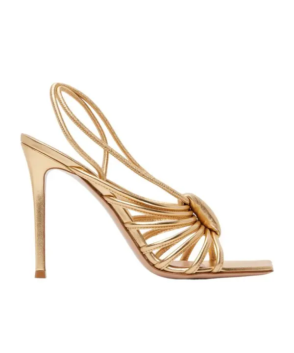 GIANVITO ROSSI Hellen Metallic Strappy High Heel Sandals - Golden