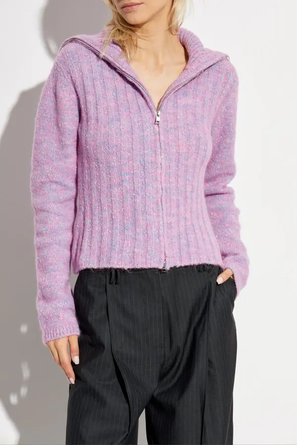 GANNI Knit Sweater With Collar And Zipper Closure