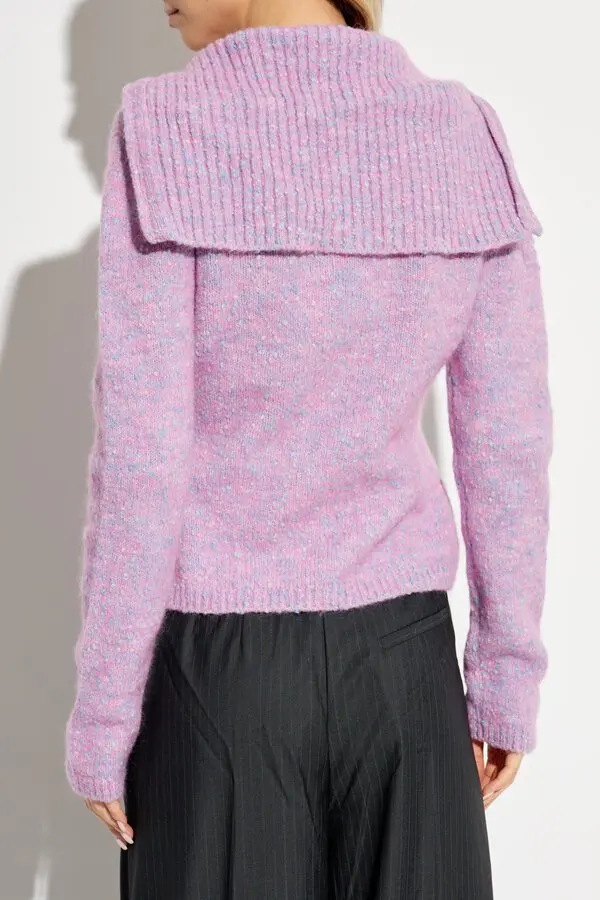 GANNI Knit Sweater With Collar And Zipper Closure