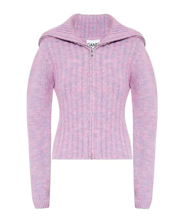 GANNI Highneck Zip Cardigan - Pink