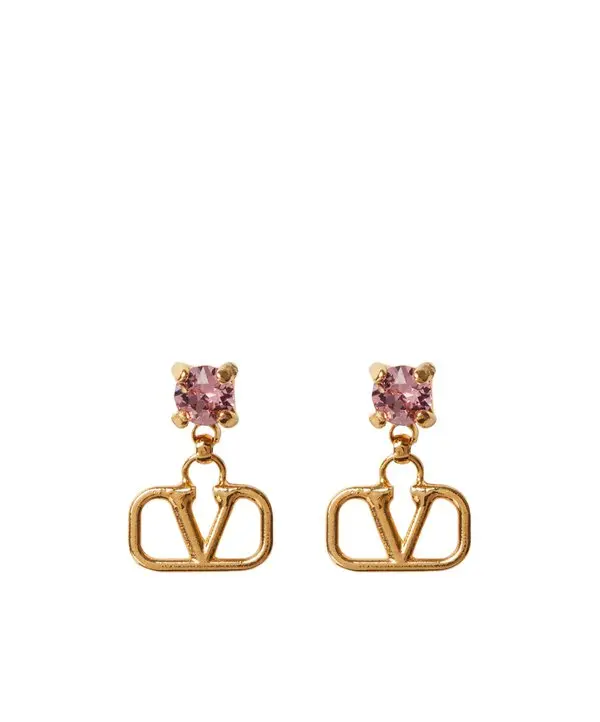 Valentino Garavani Vlogo Plaque Embellished Drop Earrings - Gold/pink