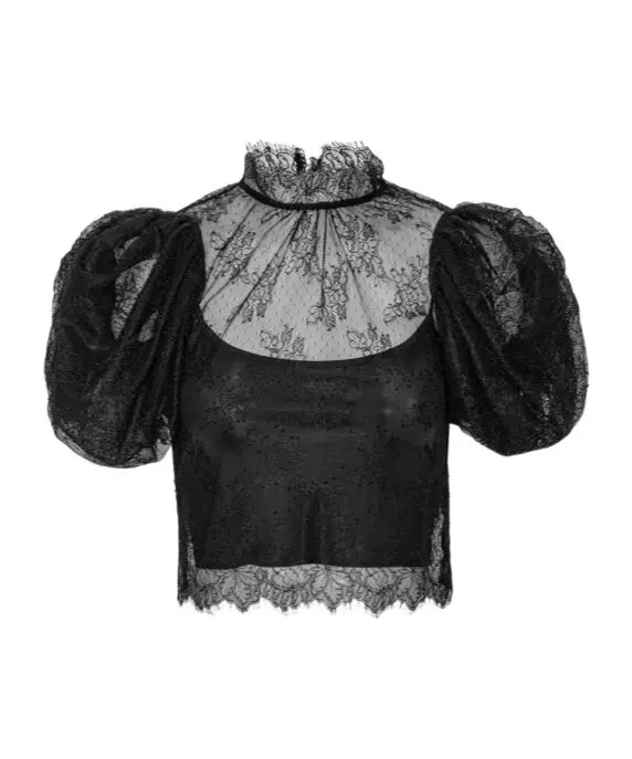 ROTATE BY BIRGER CHRISTENSEN Cropped Puff Sleeve Lace Blouse